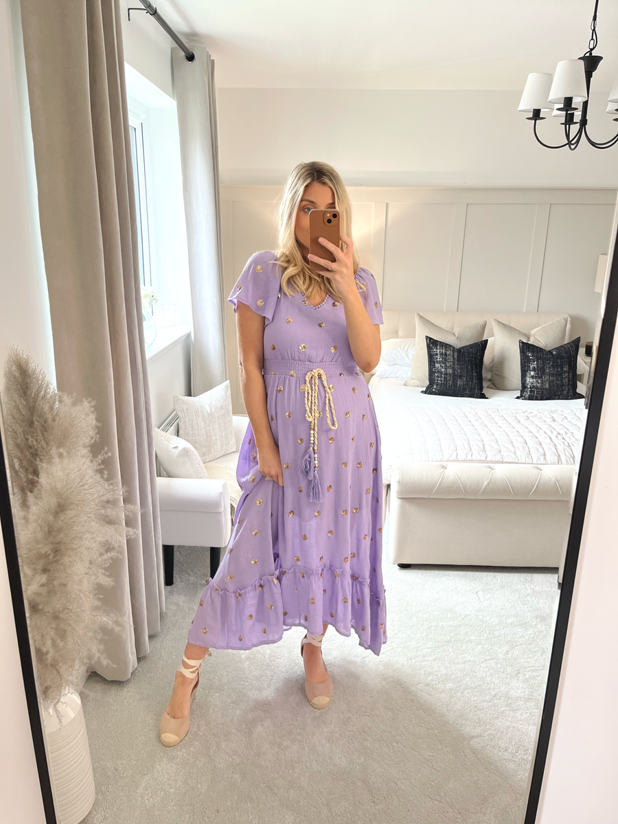 JASMINE GOLD EMBELLISHED FLOATY MIDI DRESS – The Fashion Den